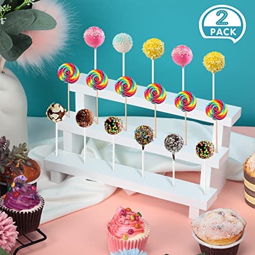 Cake Pop Stand Display Riser 2 Pcs 3 Tier Wood Lollipop Holder 17 Hole Cake Pop Stand Cake Pop Holder White Lollipop Stand for Dessert Table of Wedding Birthday, Fit 5/32 Inch 4 mm Lollipop Sticks