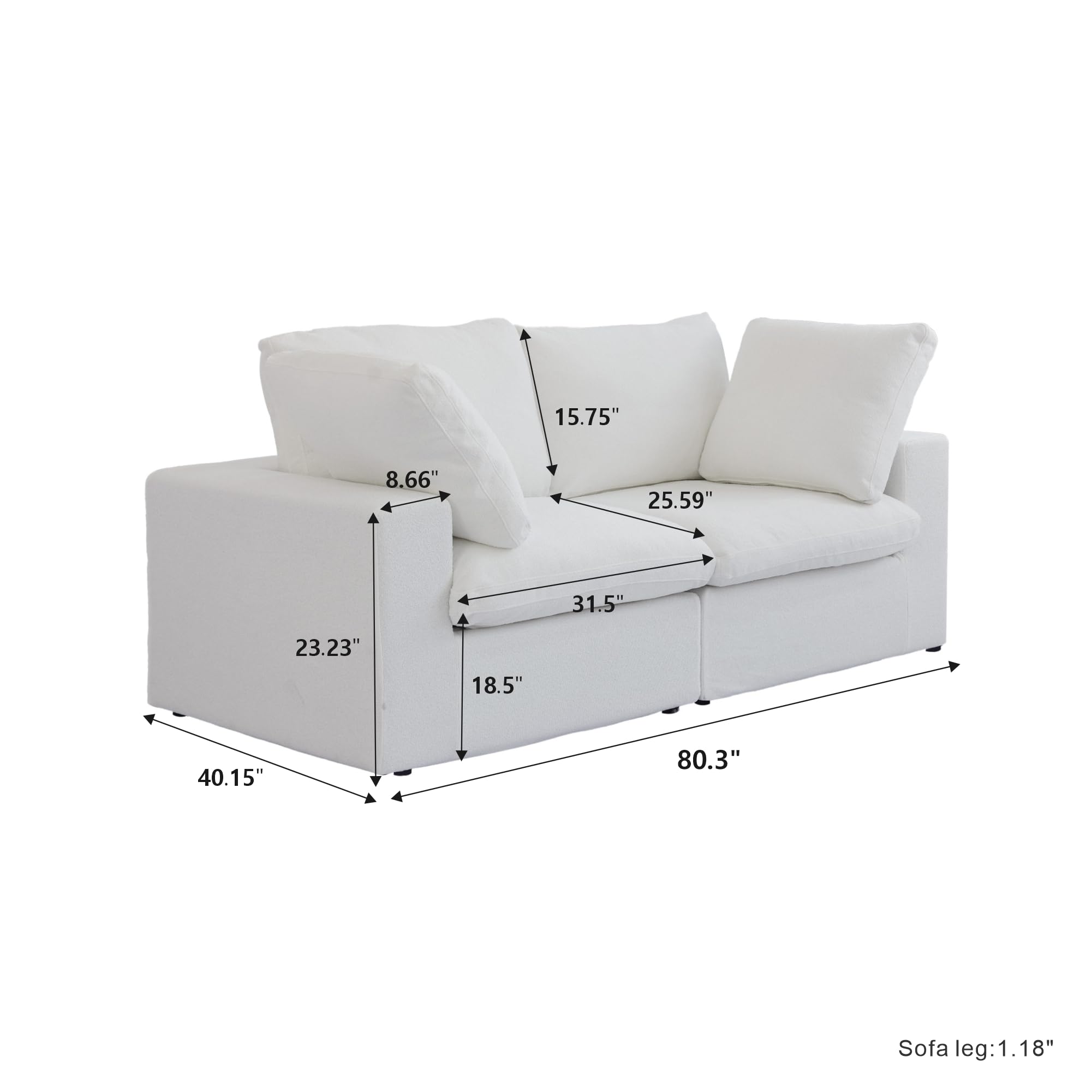WJShome Love Seat Sofas,Down Filled Modular Sectional Sofas for Living Room,Cushion Covers Removable, Customizable Modular Sectional Couch for Apartment(White)
