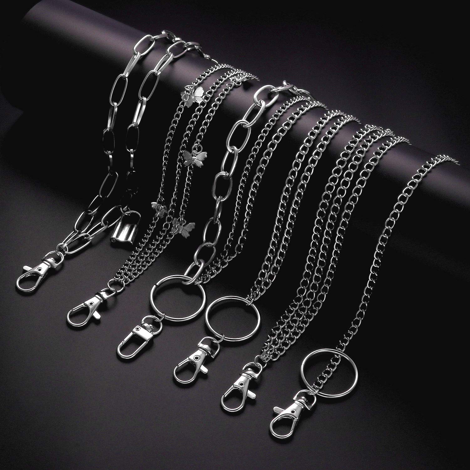 6 Pieces Pants Chain Wallet Chain Butterfly Lock Charm Jeans Chains Pocket Punk Chain Hip Hop Rock Chains for Women Men