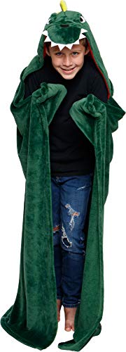Silver Lilly Dinosaur Wearable Hooded Blanket - Soft Fleece Animal Wrap Around Dress-Up Costume Throw Blanket Cloak for Kids