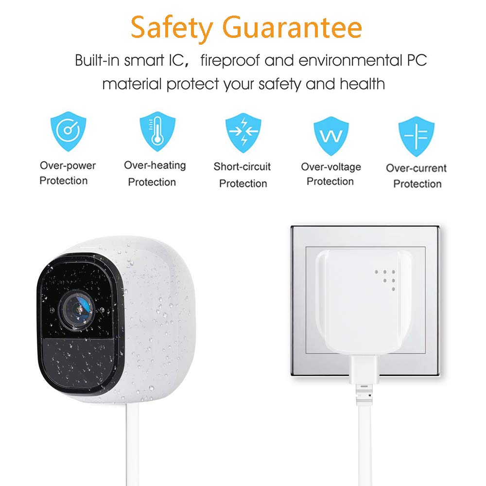 40 Feet Weatherproof Arlo Outdoor Power Adapter for Arlo Pro, Taken Power Cable and Quick Charge 3.0 Charging Adapter Compatible with Arlo Pro, Arlo Pro 2, Arlo Go, 1 Set, White