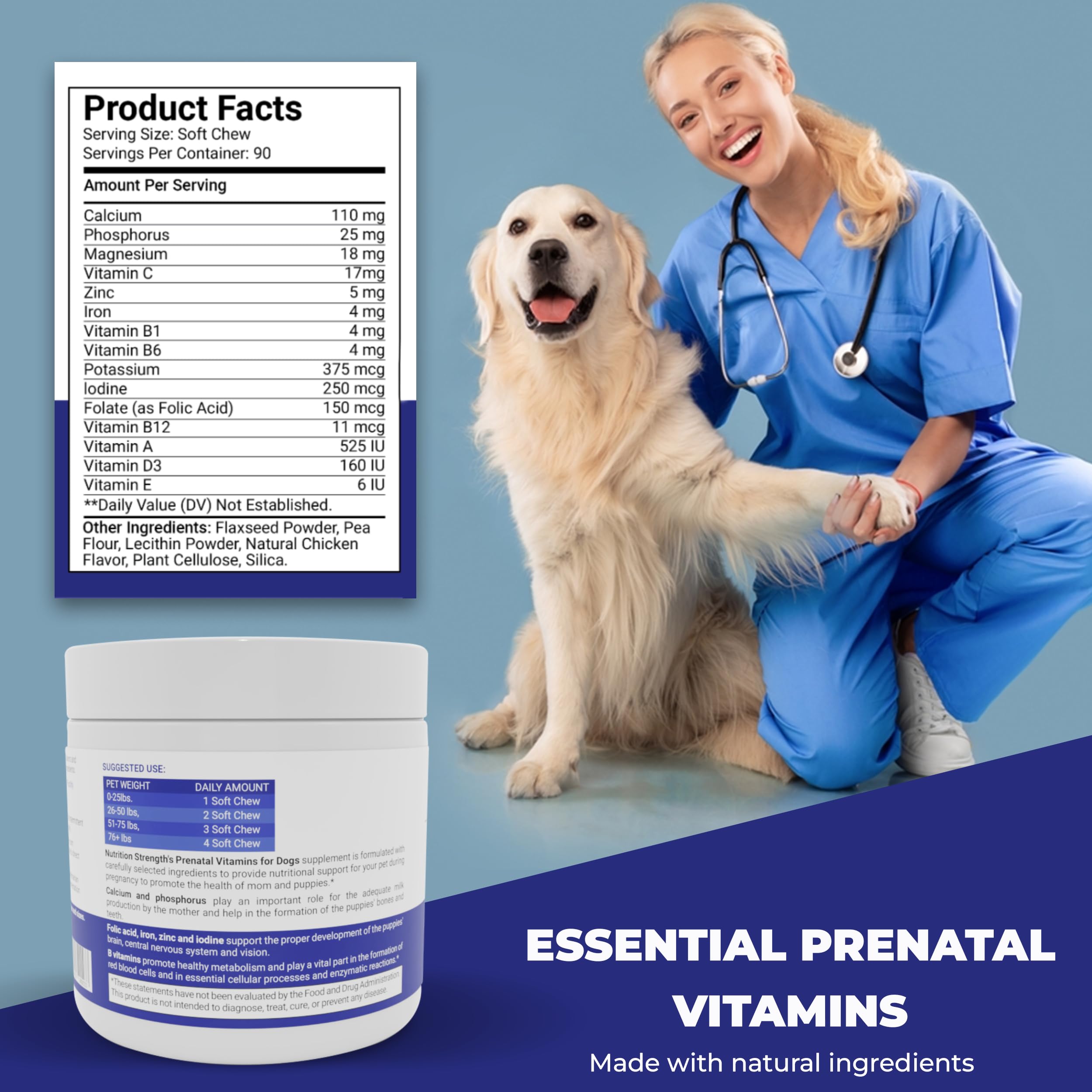 PregnaPaws Dog Pre-Natal & Post-Natal Supplement - Essential Nutrients for Pregnant & Nursing Dogs (Prenatal Vitamins)