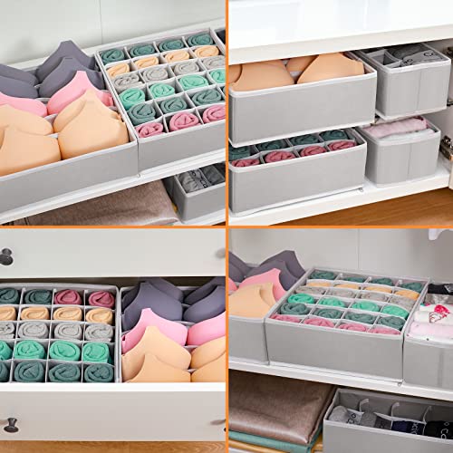 GOGOODA 4 Pcs Underwear Drawer Organizers Divider, Socks Bra Organizer and Storage Boxes for Lingerie, Bra, Undies