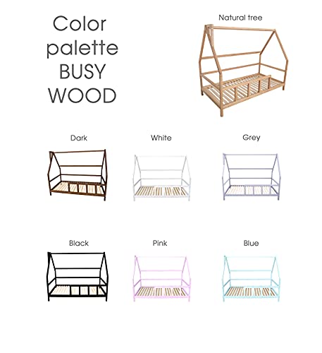 BUSYWOOD Montessori Bed For Toddlers - Wooden House Bed Frame - Twin Bed - Bed Montessori (Model 1, Natural tree, with Legs & Slats)