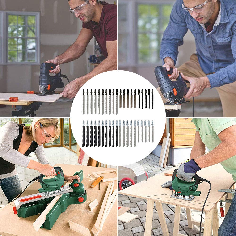 40 Pcs Jigsaw Blades Set Straight and Fast Cuts for Wood Plastic and Metal Cutting Fit Bosch, Dewalt, Hitachi, Festool Milwaukee (8 Sizes)
