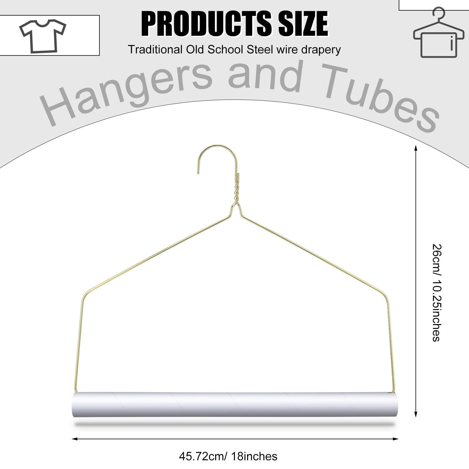 Didaey 20 Pcs Gold Dry Cleaner Hangers 18" Drapery Hanger and Tubes Tablecloth Hangers Blanket Hanger Drapery Hangers with Strong 10.5 Gauge Wire for Heavy Items
