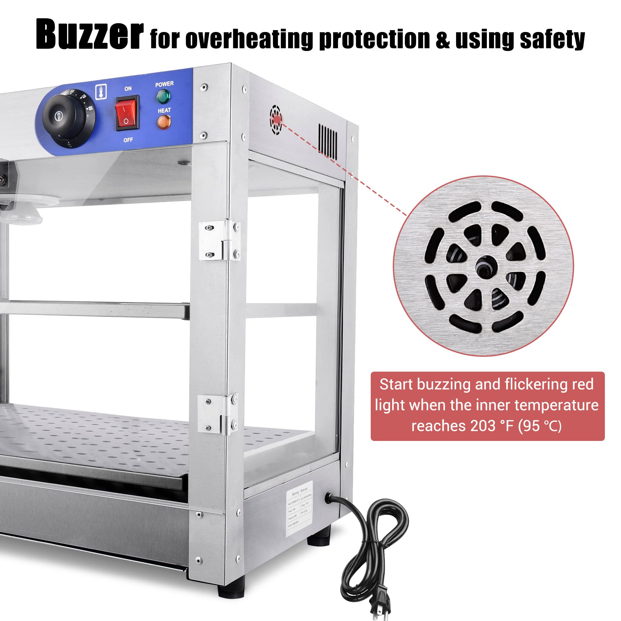 WeChef 2-Tier Commercial Pizza Warmer Countertop Display Case 24x15x20 inch 750W Pastry Heater Display Case for Bakeries Convenience Stores