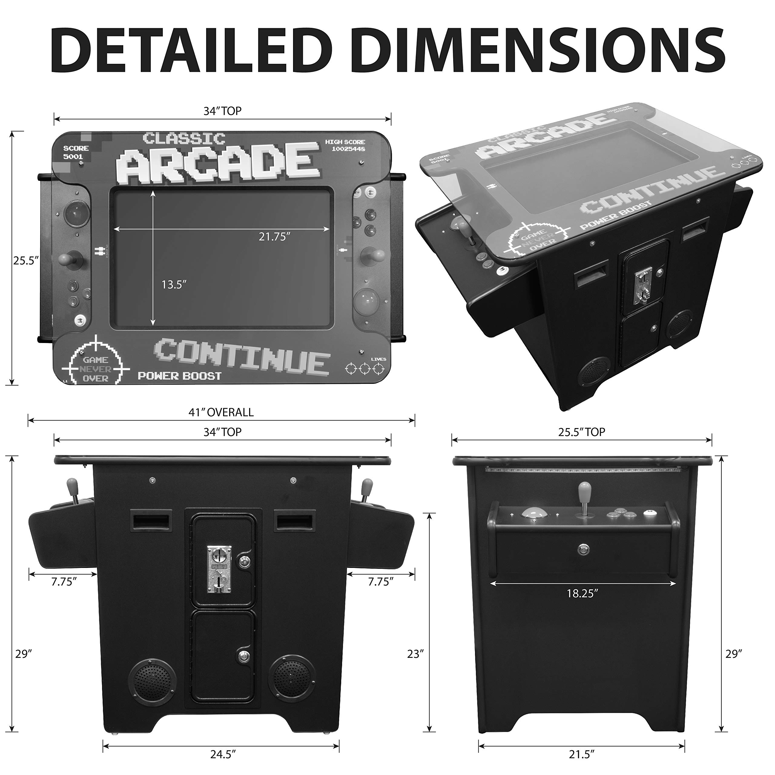 Creative Arcades Full Size Commercial Grade Cocktail Arcade Machine | 2 Player | 412 Games | 26" LCD Screen | Square Glass Top | LED | 2 Sanwa Joysticks | Trackball | 2 Stools | 3 Year Warranty