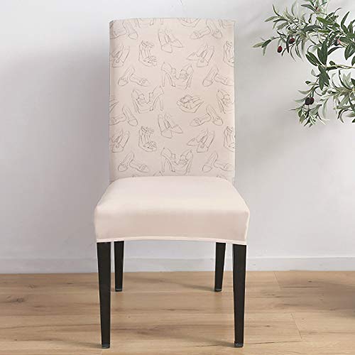 Dining Room Chair Covers Set of 6, Hand Drawn Women's High Heels Ombre Khaki Texture Fit Stretch Chair Slipcover, Removable Washable Seat Covers Chair Protector for Kitchen Party Hotel Wedding