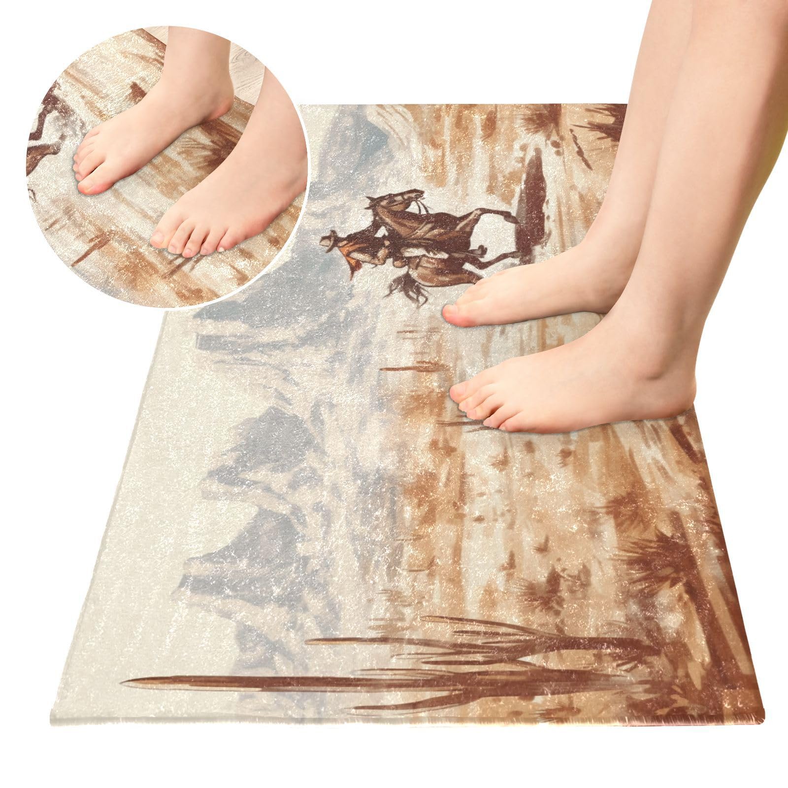 YETTASBIN Western Desert Cowboy Area Rug, Anti Fatigue Large Floor Mat, Soft Absorbent Washable Plush Carpet with Non-Slip Rubber Back for Entryway, Bedroom, Sink, Kitchen, Bathroom, 39 x 20 Inch