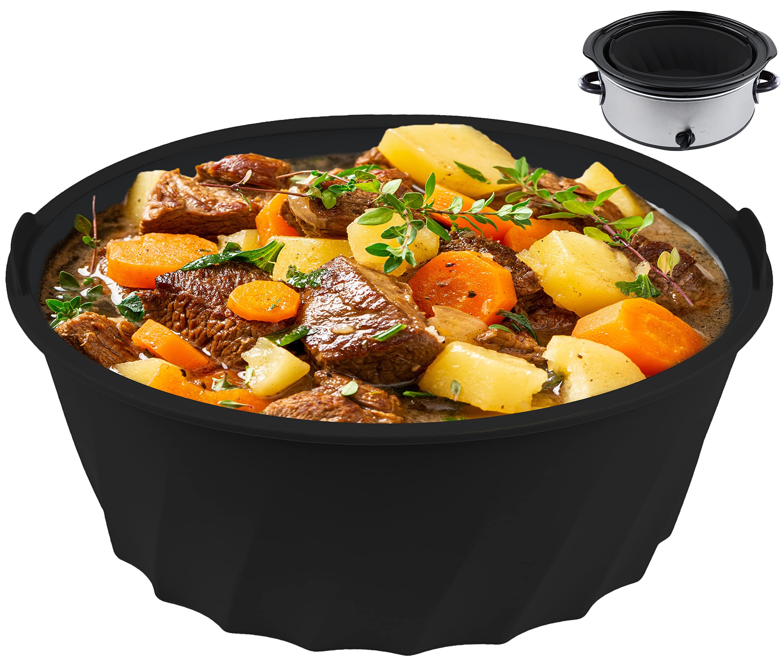 Amerbro Silicone Slow Cooker Liners fit Crock-Pot 6 Quart Oval Slow Cooker - Reusable & Leakproof Crock Pot Liner - Dishwasher Safe Crock Pockets (Black)
