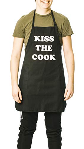 Funny Guy Mugs Kiss The Cook Adjustable Apron with Pockets - Funny Apron for Men & Women - Perfect for Kitchen BBQ Grilling Barbecue Cooking Baking