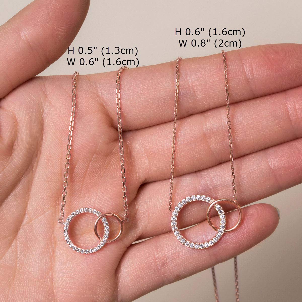 A+O Sister Necklace Gift- Interlocking Circle Necklace 18-20" in Rose Gold Vermeil