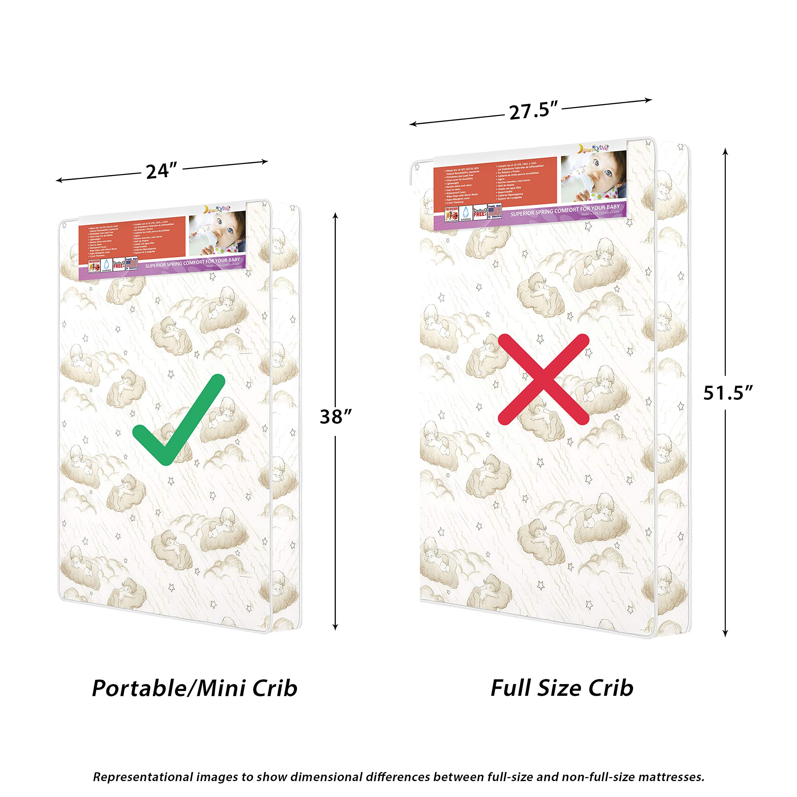 Dream On Me 3 inch Spring Coil Portable Crib Mattress | Greenguard Gold Certified