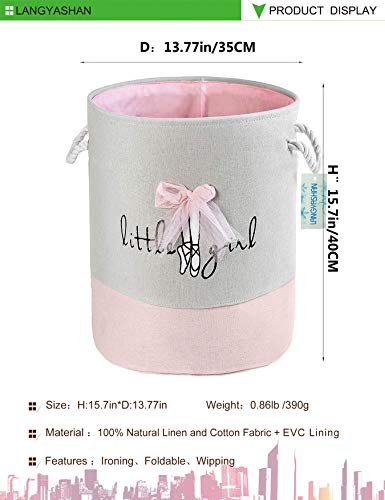 LANGYASHAN Laundry Basket Canvas Collapsible Organizer Storage Basket for Boys Girls Laundry Hamper Toy Bins Gift Baskets Bedroom Clothes Children Nursery (Pink Lace)