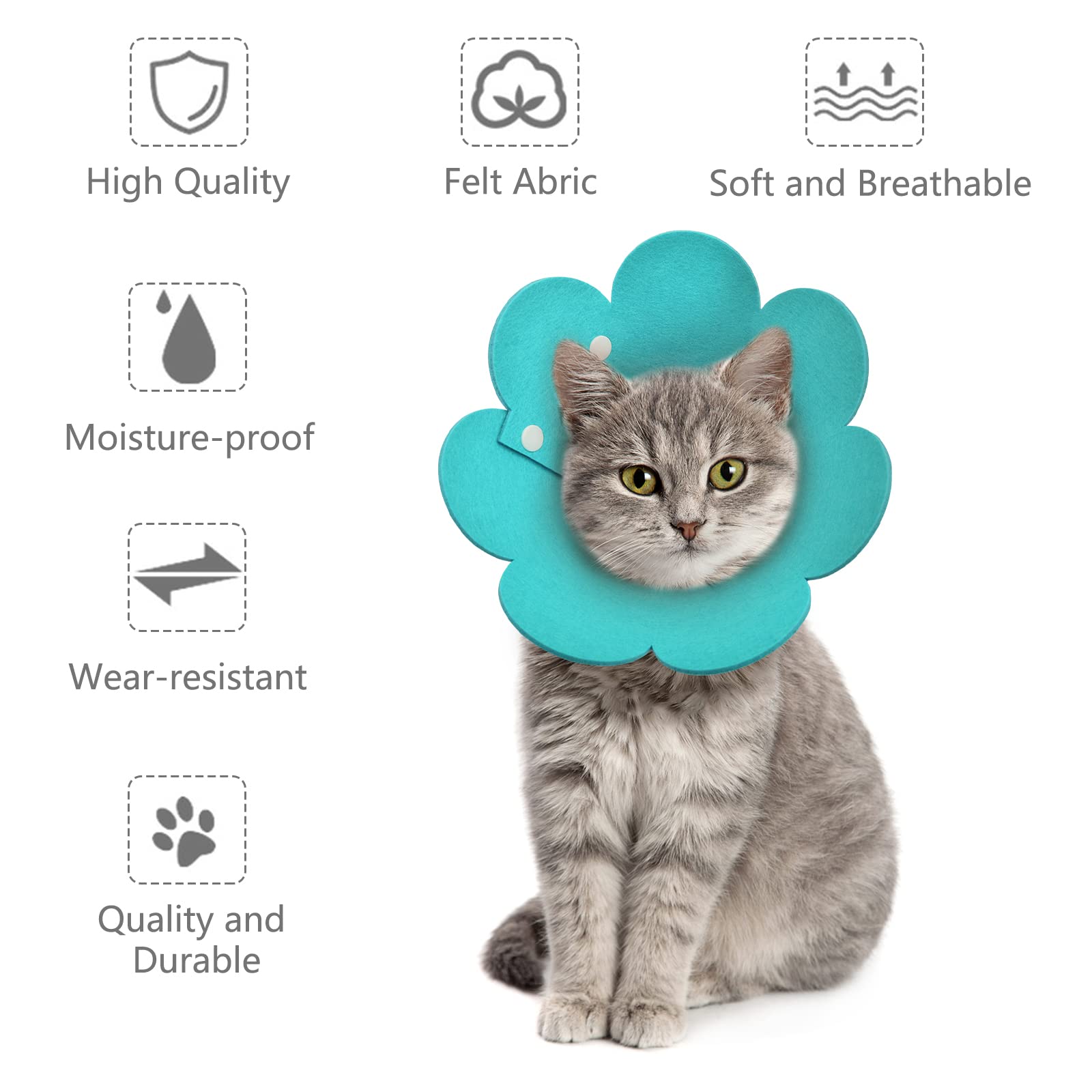 HACRAHO Cat Recovery Collar, 3 PCS Adjustable Flower Cat Cone Collar Soft Pet Cone Recovery Collar with Sun Flower Shape for Cats Kitten Puppies, Blue-Green, Olive Green and Gray