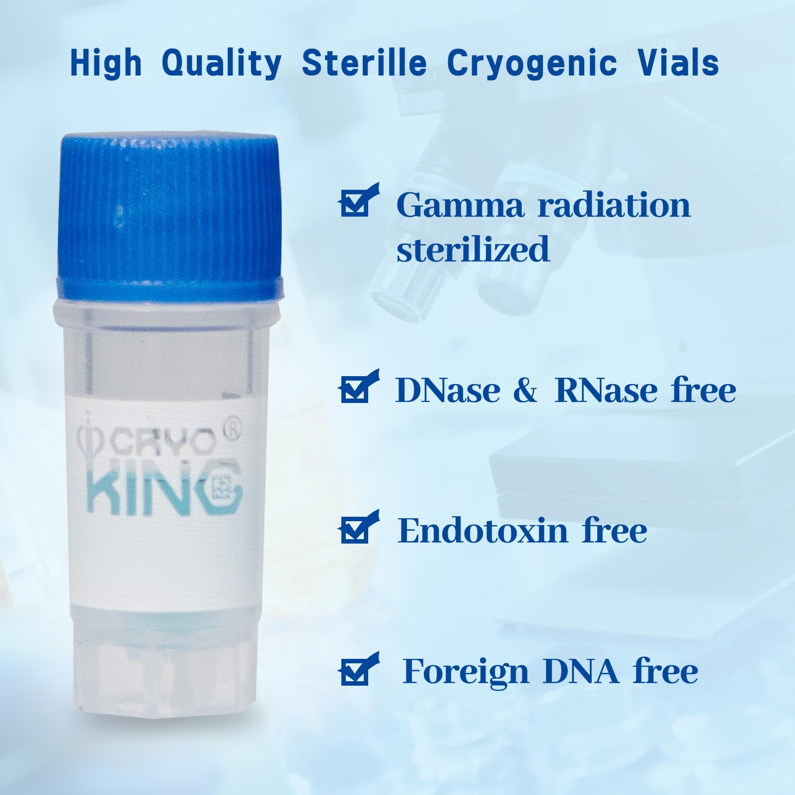 CryoKING 0.5ml Cryogenic Vials Sterile Vials with Blue Caps for Sample Collection and Storage (External Thread, Non-Barcoded), 1000 Pcs/Case