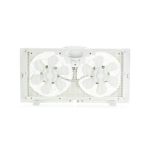 Amazon Basics Window Fan with Manual Controls, Twin 9 Inch Blades, White