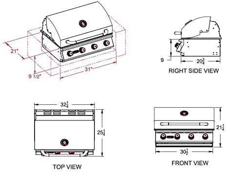 AMS BULL grill 30" Outlaw BBQ Grill with BULL single Side Burner, 30" Double Doors, Single Drawer, Trash/Propane Drawer, Refrigerator and FREE 5in1 BBQ Tools (Liquid Propane) FREE Bio-Ethanol Table-top Fire pit