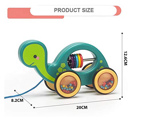 Pull Along Rolling Animal Toy [Updated Design-Without Beads in Wheels]- 18 Months and Up Pull & Pull Toys for Toddlers-Boys & Girls (Turtle)