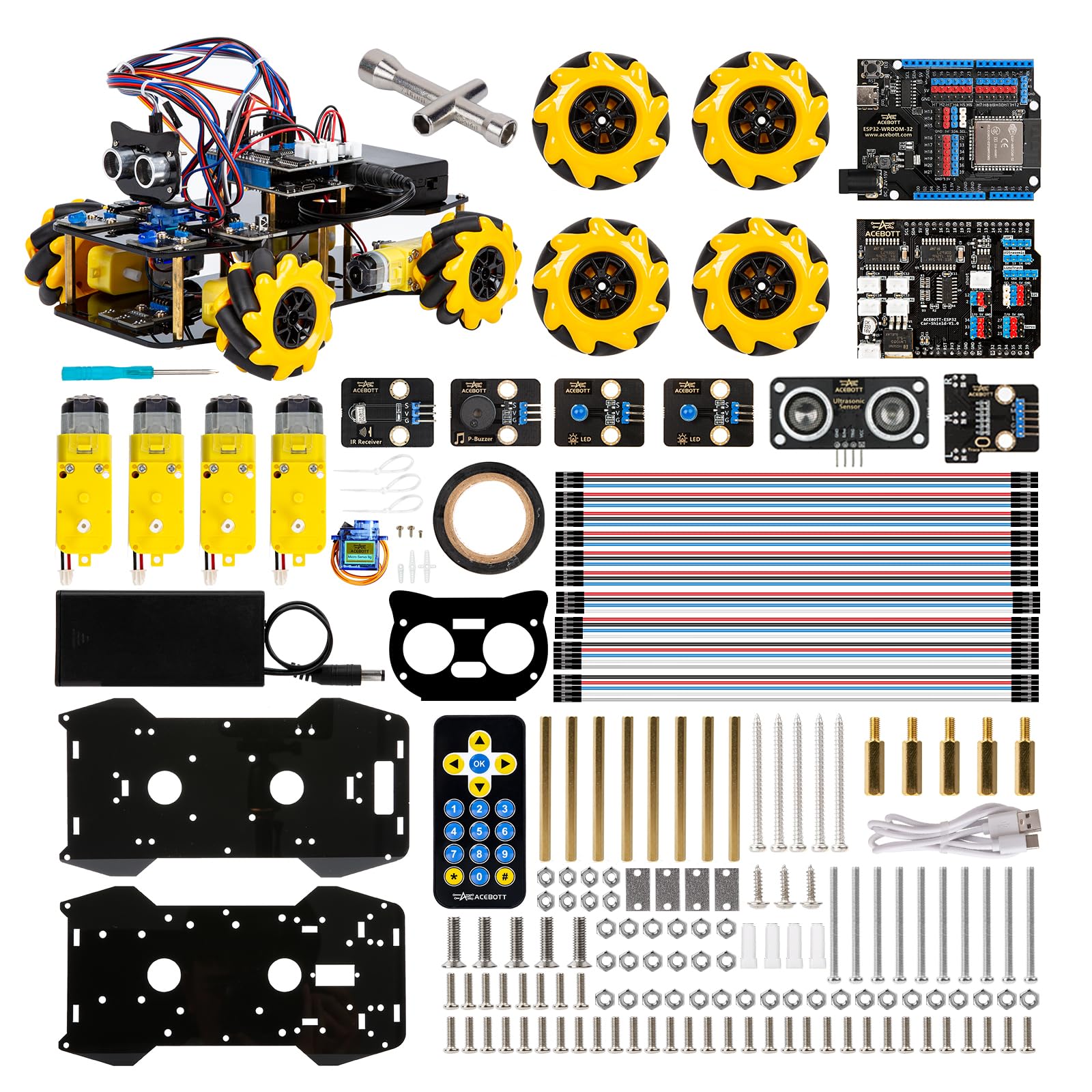 ACEBOTT Smart Robot Car Kit, 4WD Remote Control Car Compatible with Arduino IDE, Electronic Programming Project/STEM Education/Science Coding Kit for Teens and Adults Ages 12+ (V5.0 - Smart Robot Car)