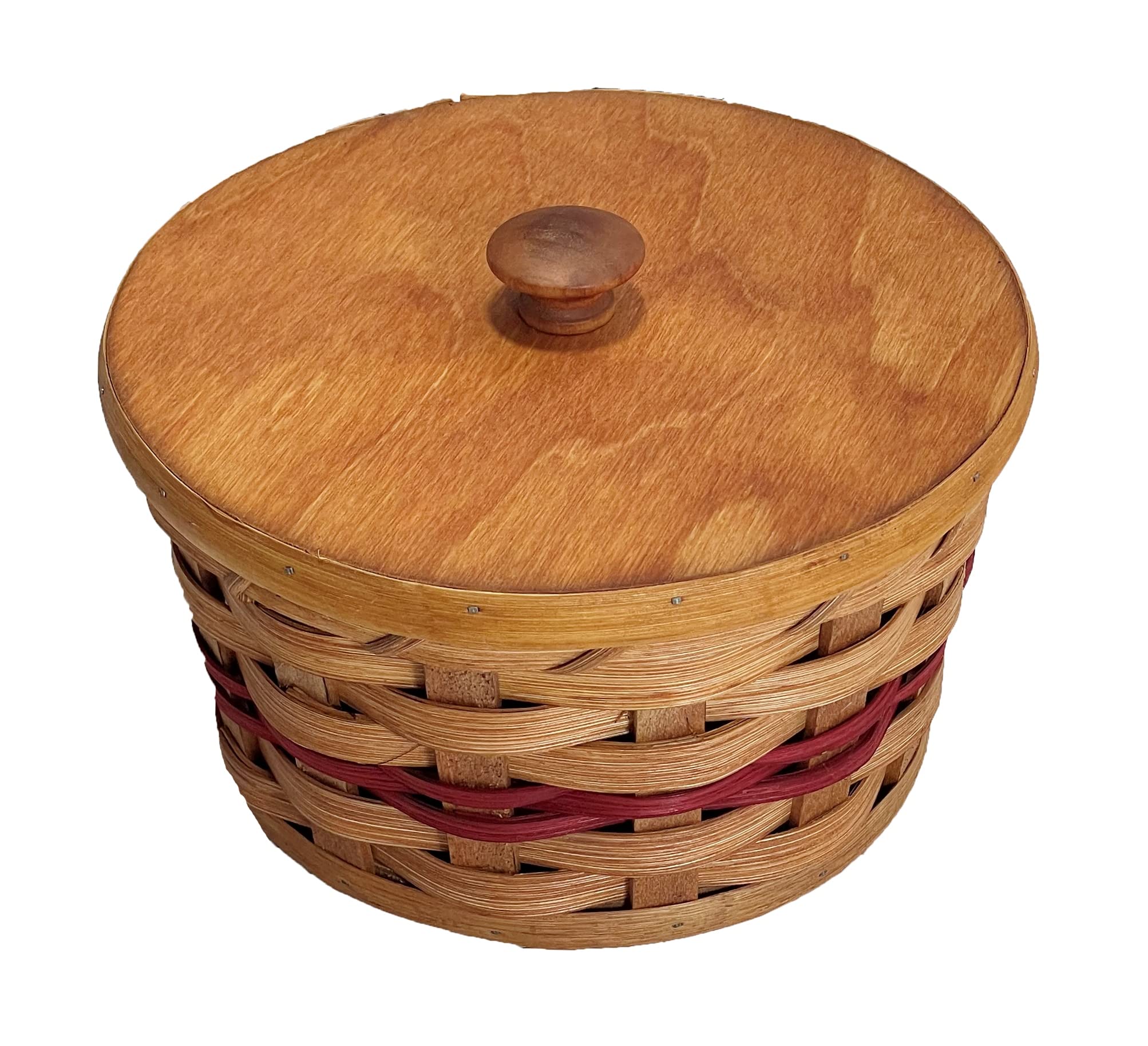 Amish Berry Basket With Solid Oak Lid, Knob, and Bottom (Red)