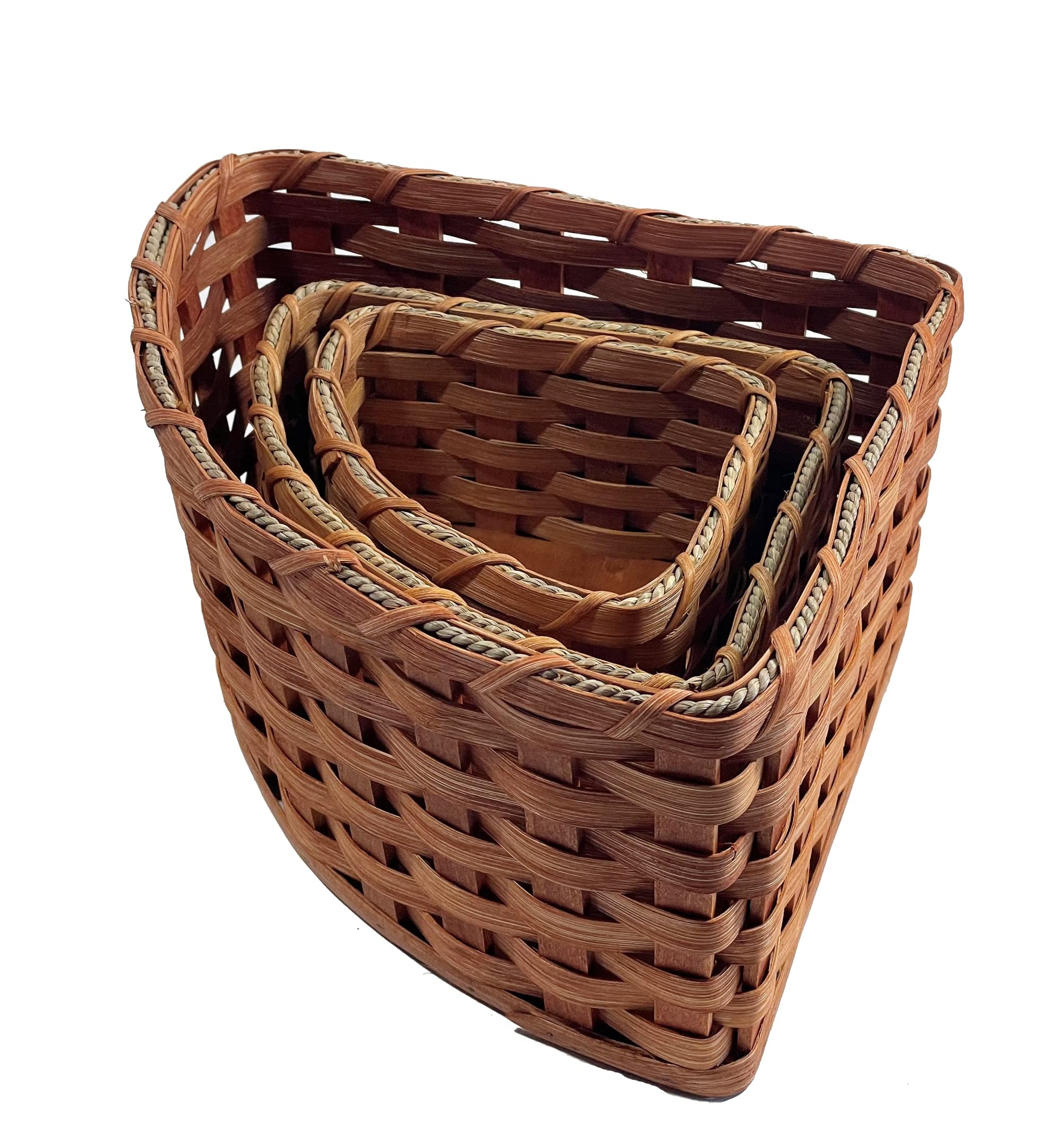 Amish Corner Storage Handmade Solid Oak Woven Wicker Basket (Medium)
