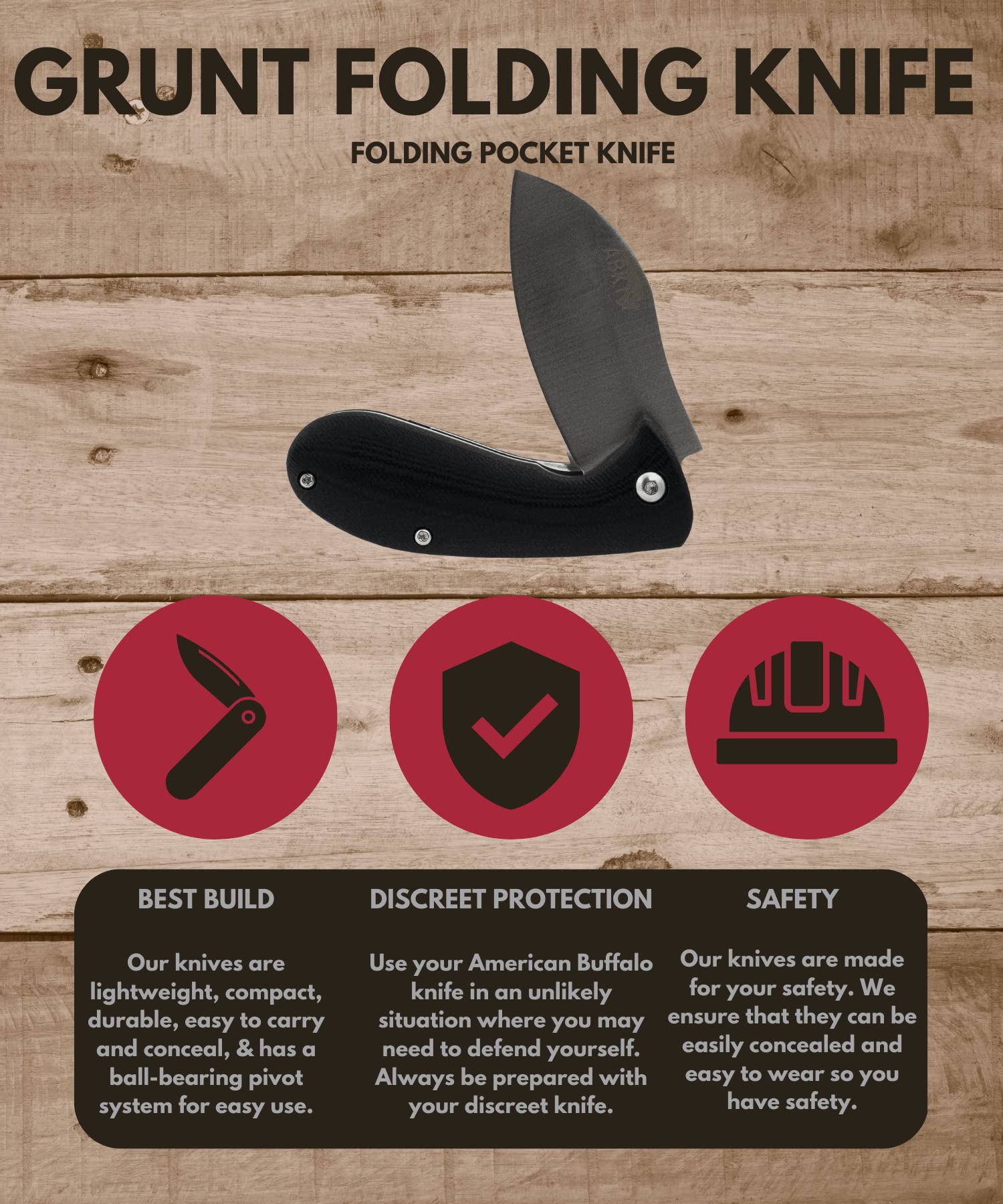 ABKT Grunt Elite Tactical Folding Hunting Skinning Pocket Knife – 2.75 Inch 8CR13MOV Stainless Steel Blade with 3 Inch G10 CNC Handle