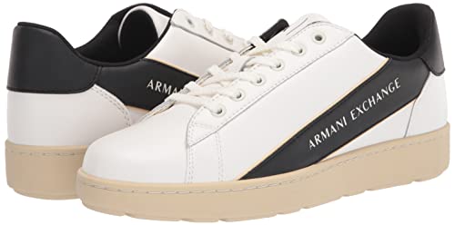 A|X Armani Exchange Men's Elevated Stripe Logo Colorblock Action Leather Sneaker, White/Black, 8.5