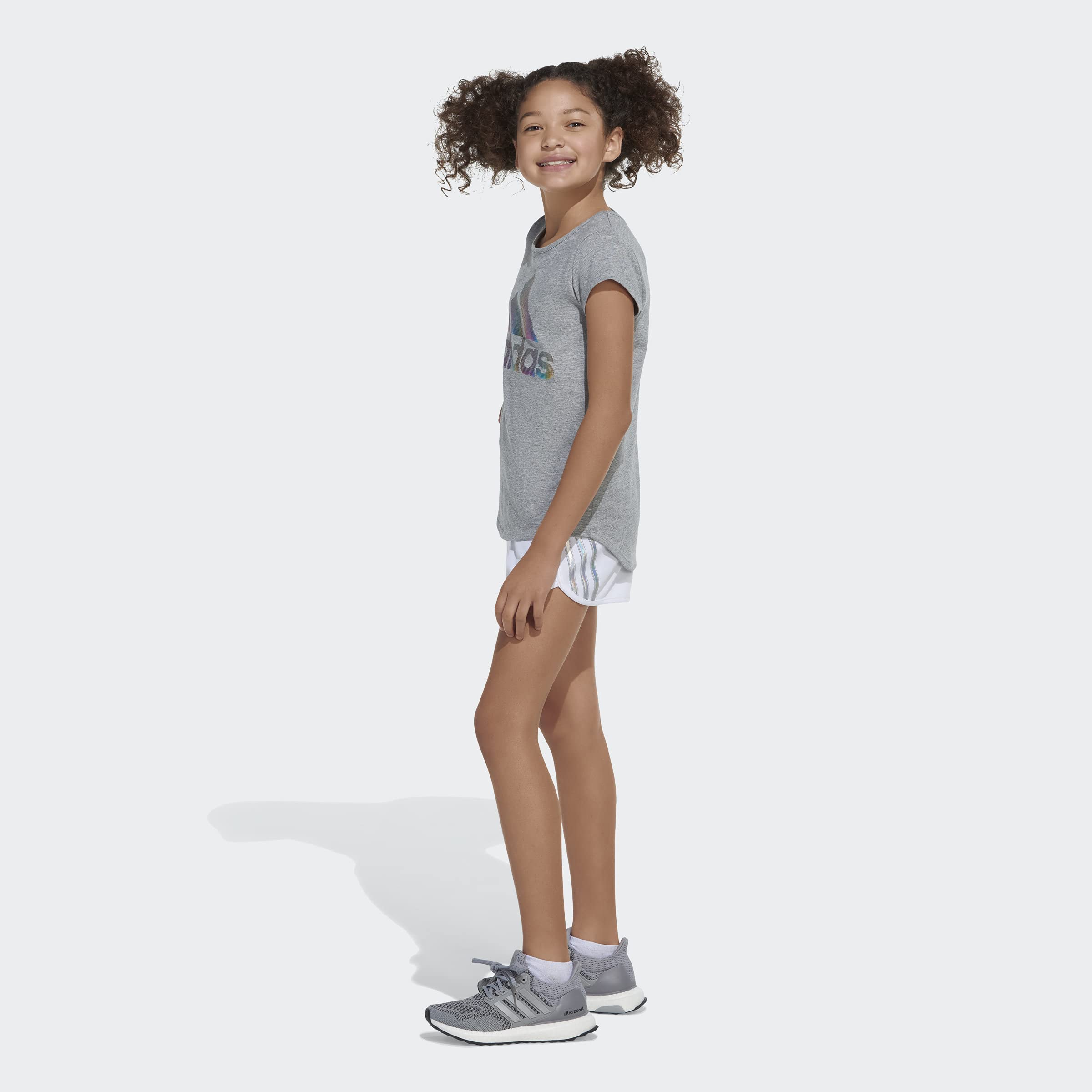 adidas Girls' Shine Stripe Mesh Shorts, White, X-Large
