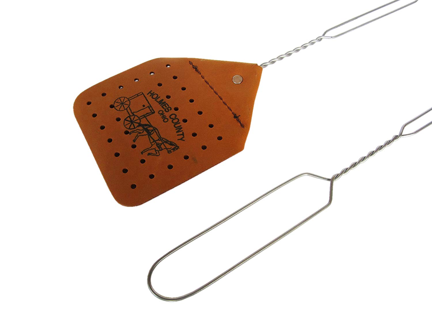 Amish Leather Fly Swatter Brown Holmes County Handcrafted Wire Handle