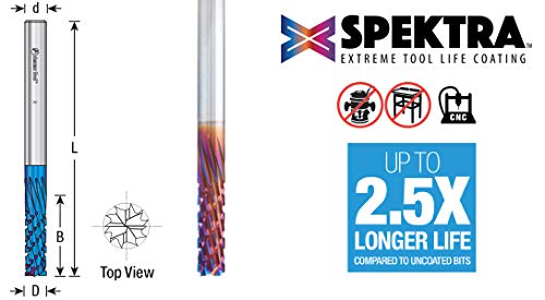 Amana Tool 46264-K SC Solid Carbide CNC Router Bit Down Cut for Carbon Fiber Cutting 1/4 D x 3/4 x 1/4 Shank x 3 Inch Long, Spektra Extreme Tool Life Coated