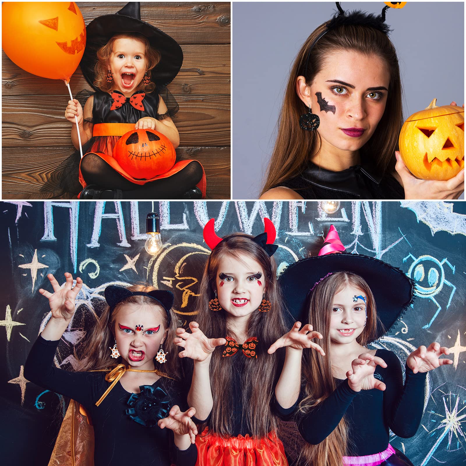 AnyDesign 14Pcs Fall Halloween Faux Leather Sheets Pumpkin Maple Leaf Black Cat Bat Stripe Dot Printed Synthetic Leather Fabric Glitter Orange Red Leather for Autumn Halloween DIY Craft, 6.3 x 8.3"