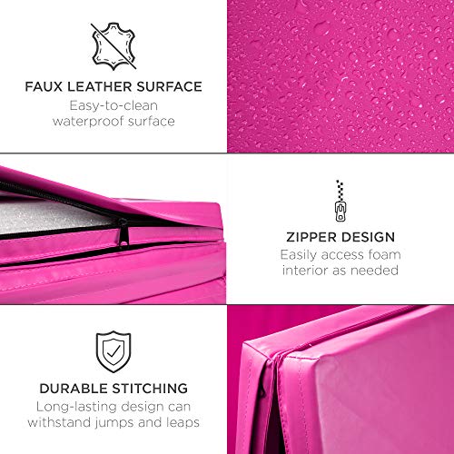 Best Choice Products 10ftx4ftx2in Folding Gym Mat 4-Panel Exercise Gymnastics Aerobics Workout Fitness Floor Mats w/Carrying Handles β Pink