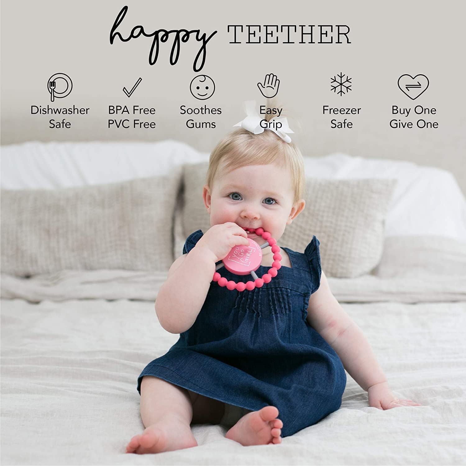 Bella Tunno Happy Teether β Soft & Easy Grip Baby Teether Toy, Silicone Teether Ring to Help Soothe Gums, Non-Toxic and BPA Free, Bite Me
