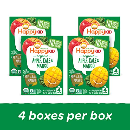 HAPPYKID Organics Organic Kid Snack, Apple, Kale, & Mango, 3.17 Ounce Pouch, Pack of 16 (Packaging May Vary)