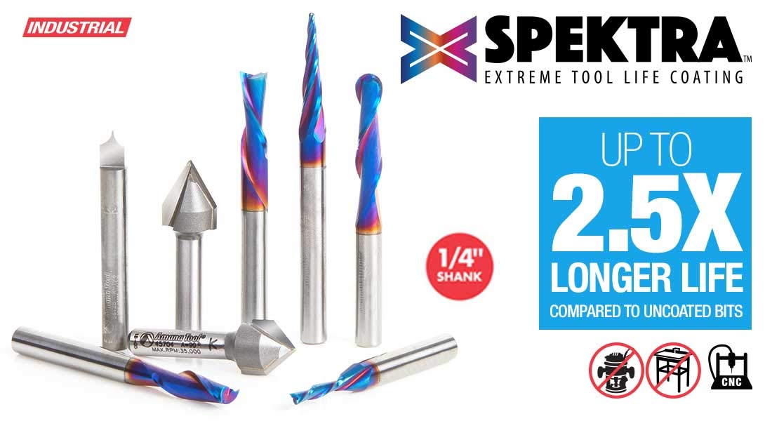 Amana Tool AMS-177-K 8-Pc CNC Router Bit Collection Featuring V-Grooves Point Roundover and Multi-Purpose Spektra Bits 1/4 Shank in Wooden Box