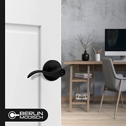 Berlin Modisch Entrance Lever Door Handle [Lock with Two Keys] for Office or Front Door with a Iron Black Finish, Reversible for Right & Left Side, Entry Lever Classic Series