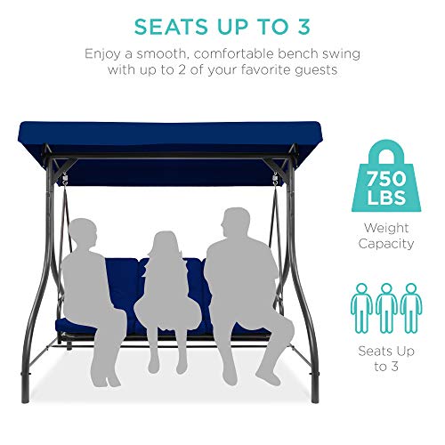 Best Choice Products 3-Seat Outdoor Large Converting Canopy Swing Glider, Patio Hammock Lounge Chair for Porch, Backyard w/Flatbed, Adjustable Shade, Removable Cushions - Navy