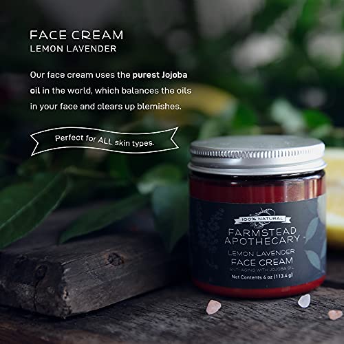 Farmstead Apothecary 100% Natural Anti-Aging Face Cream with Jojoba Oil, 4 oz (Lemon Lavender)
