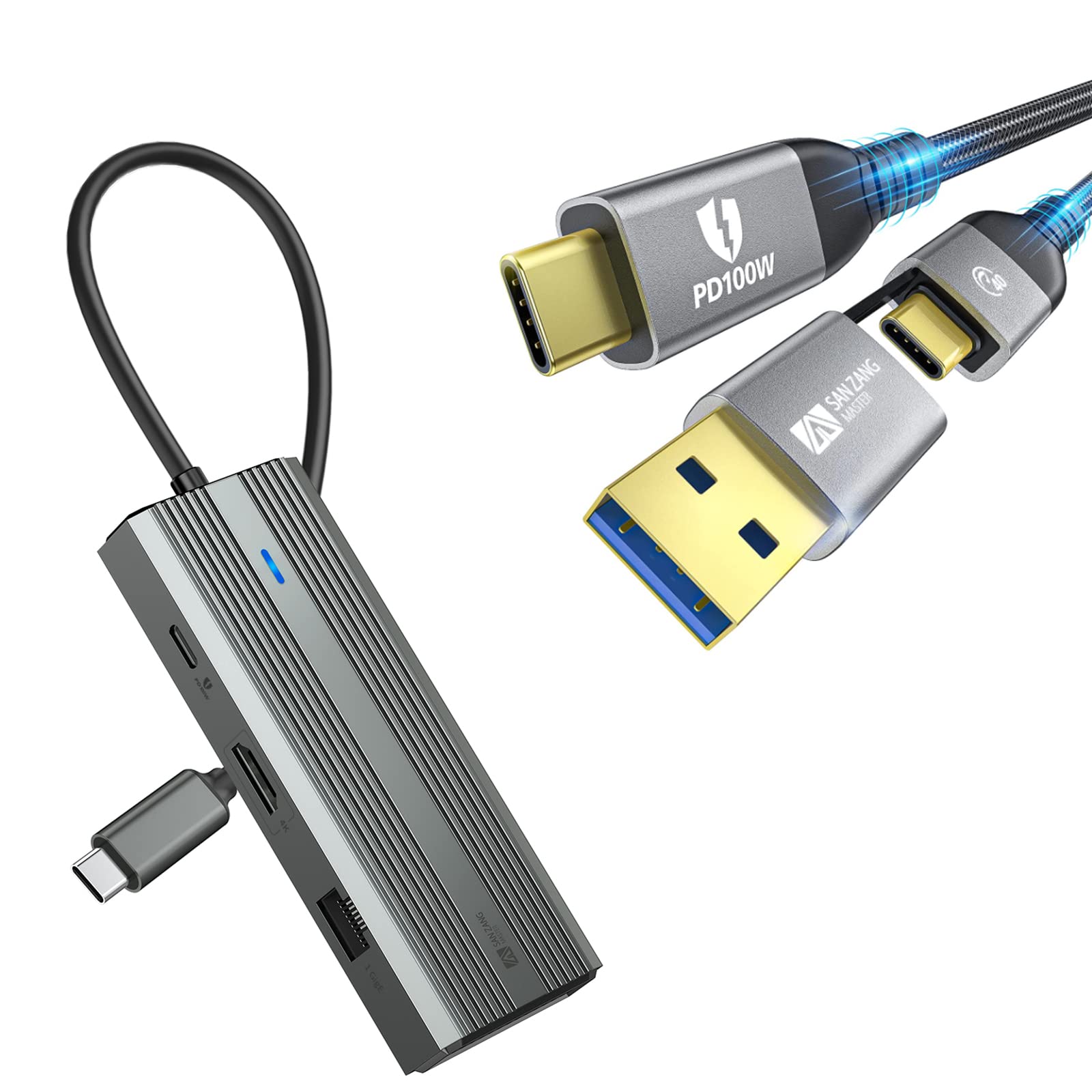 8 in 1 USB c hub Adapter with 100w Cable for Thunderbolt