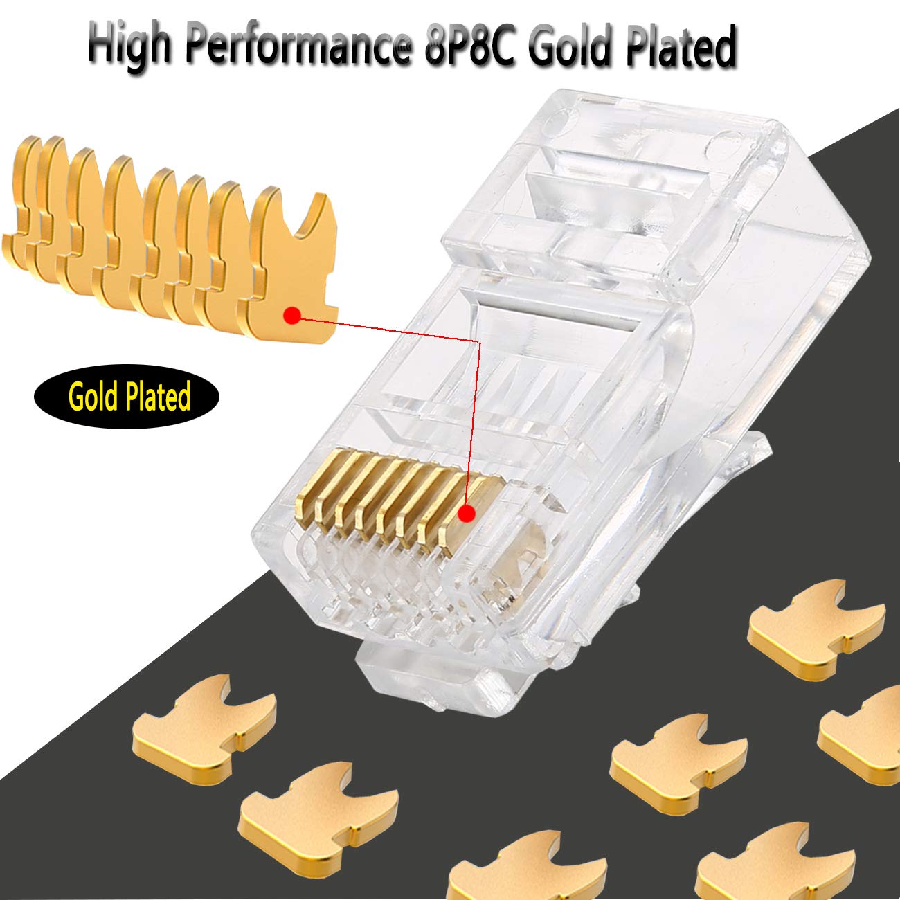 PETECHTOOL RJ45 CAT6 Connector End Pass Through Ethernet 8P8C Modular Plug for Ethernat Cable(20 Pieces)