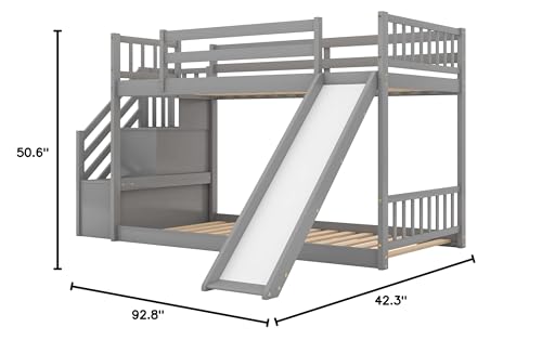 Merax Twin Over Twin Bunk Bed with Slide and for Storage Staircase for Teens, Boys or Girls, No Box Sping Needed