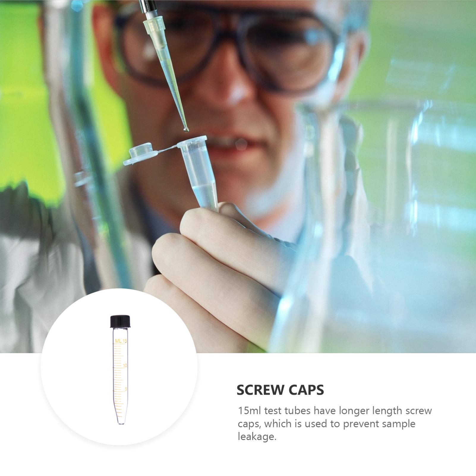 ULTECHNOVO 10pcs Conical Centrifuge Tubes 15ml Glass Test Tubes with Screw Cap for Laboratory Non - pyrogenic DNase/RNase - Free Human DNA - Free