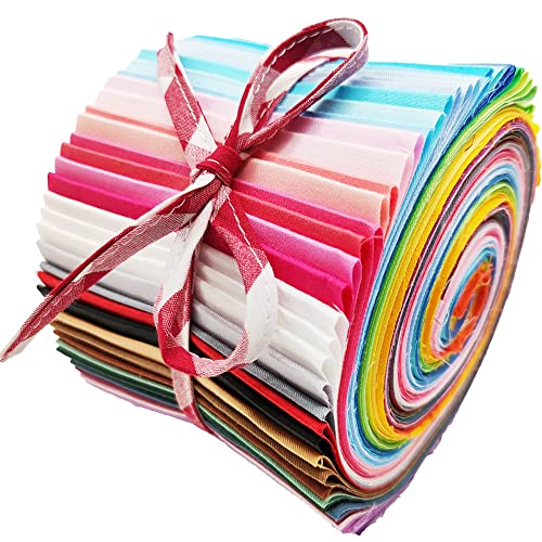 CJINZHI Jelly Rolls for Quilting, Jelly Roll Fabric, 50 Precut 3.94-Inch Roll Up Cotton Fabrics Strips with Solid Colors, Sewing Pattern Collection for DIY Craft.