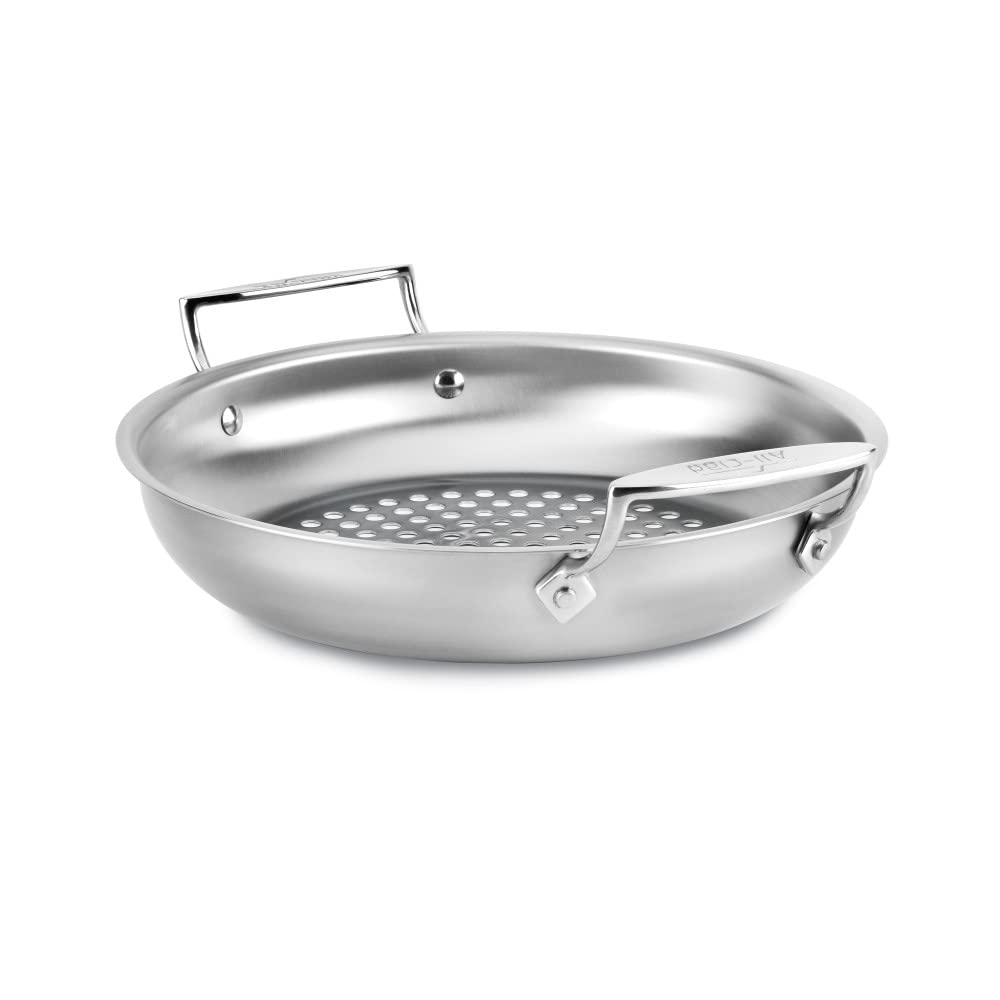 All-Clad Outdoor Stainless Steel Round Basket 11 Inch Oven Broiler Safe 600F Pots and Pans, Cookware Silver