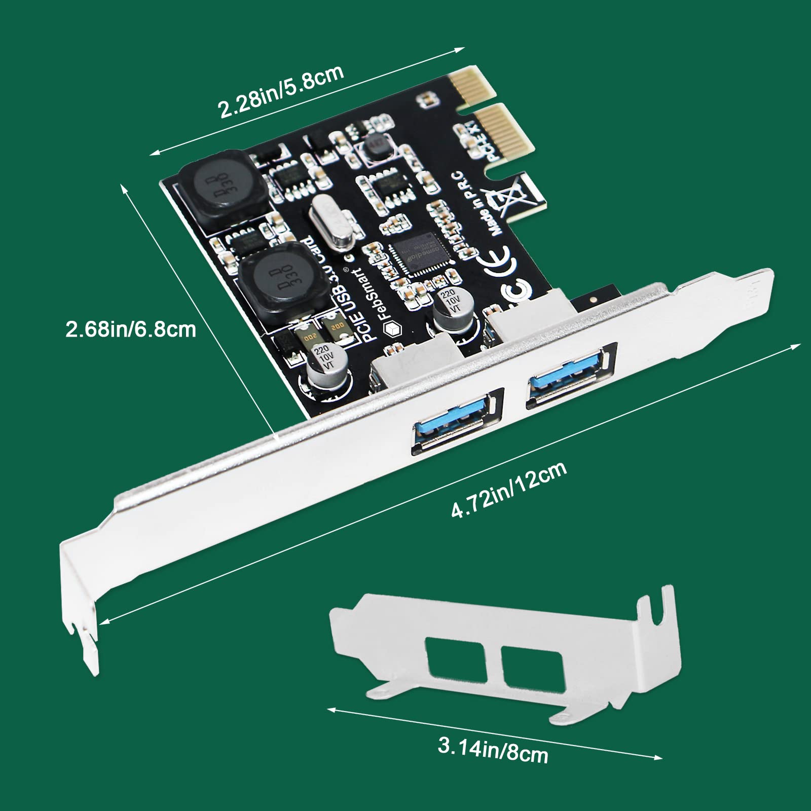 FebSmart 2-Ports Superspeed 5Gbps USB 3.0 PCI Express Expansion Card for Windows, MAC OS X and Linux Desktop PCs, Built in Self-Powered Technology, No Need Additional Power Supply (FS-U2S-Pro)