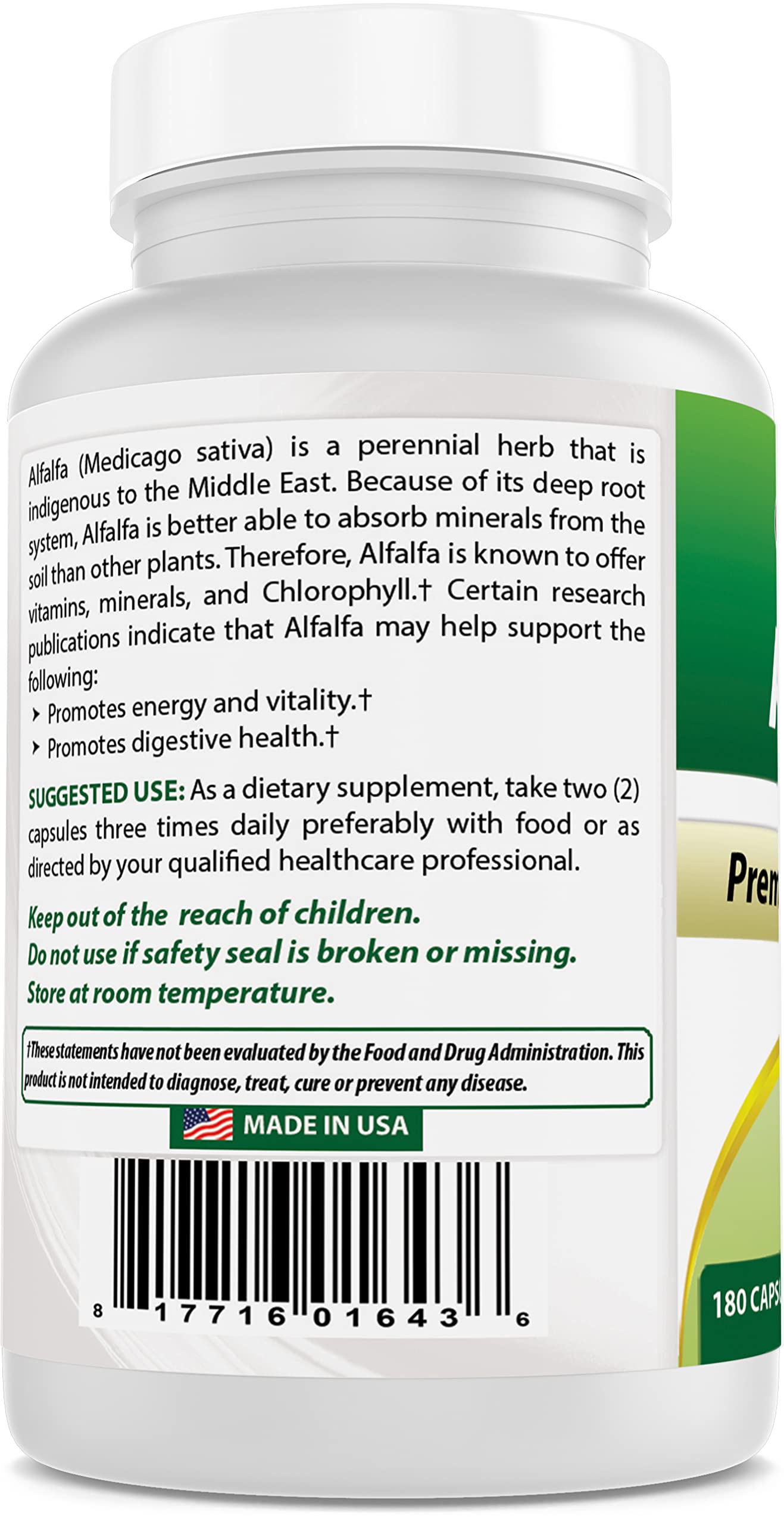 Best Naturals Alfalfa Green Super Food 500 mg 180 Capsules (180 Count (Pack of 1))
