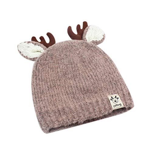 Cute Reindeer Antlers Baby Beanie Soft Warm Crochet Knitted Hat for Toddler Girls Boys Pink