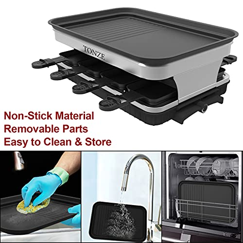 Indoor Grill Smokeless Korean BBQ Grill 2 IN 1 Griddle Electric Grill Raclette Table Grill Kitchen Appliances with 8 Mini Grill Cheese Pans Christmas Gift Removable Non-Stick Temperature Control,1500W
